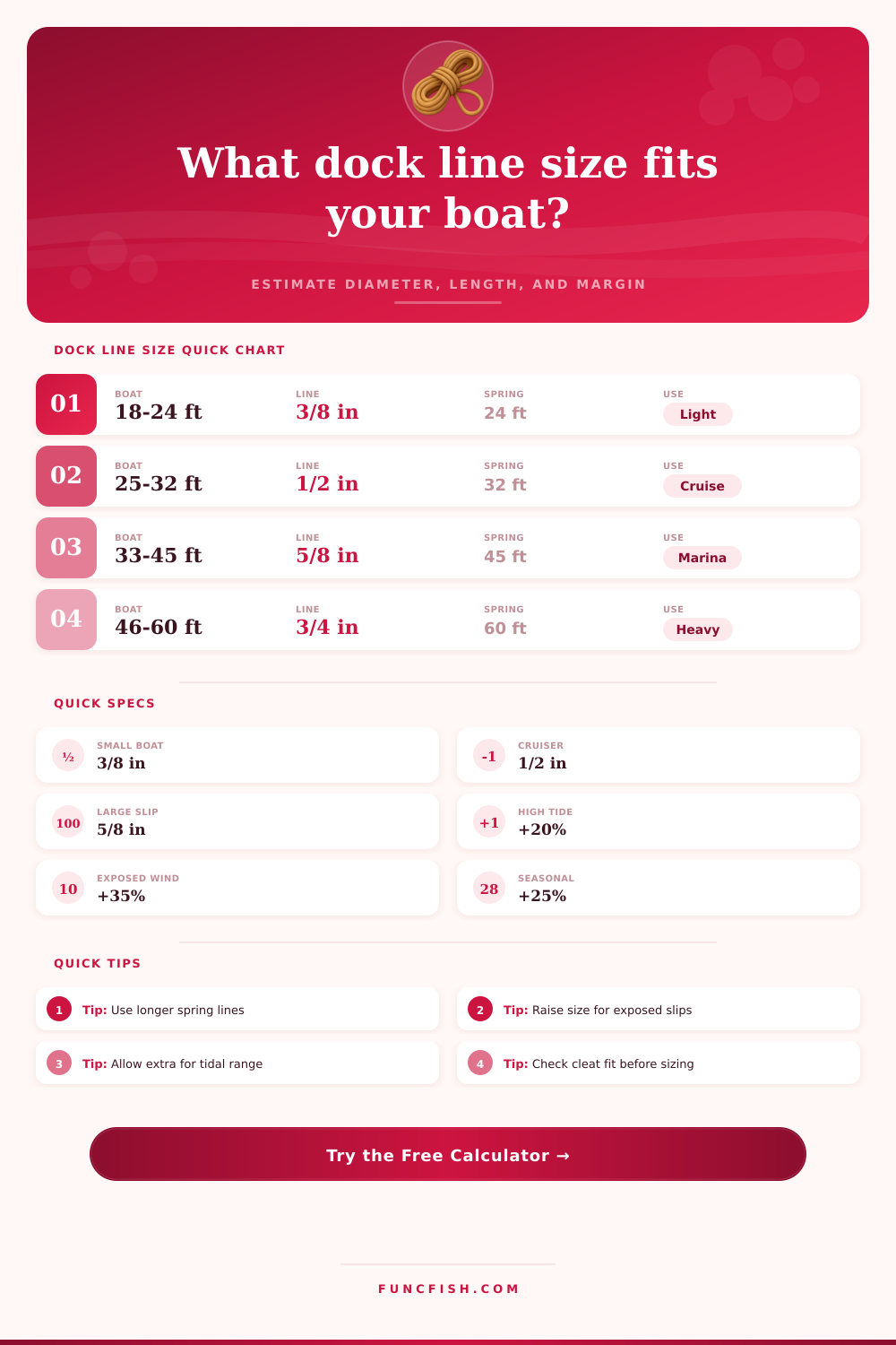 Boat Dock Line Size Calculator for Safe Mooring - FuncFish